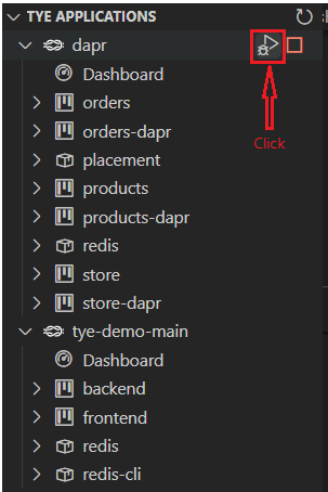 The microservice application's debugger is attached when clicking "Attach" button of Dapr ...