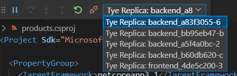 The microservice application's debugger is attached when clicking "Attach" button of Dapr ...