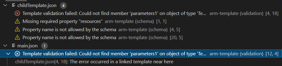 Only one error is displayed in the main template when there are multiple errors in the ...