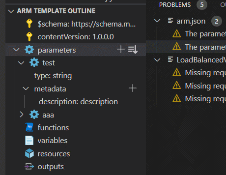 An extra tooltip "parameters" pops up when hovering over the "Insert Parameter..." icon next to ...