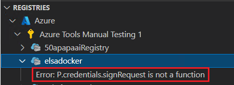 There is an error under the azure account registry when setting the ...