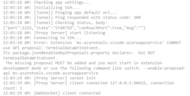 Fail to execute the command "SSH into Web App" for a Linux web app · Issue #2186 · microsoft ...