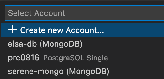 There is no "+ Create new Account..." command in the list when executing the command "Add Azure ...