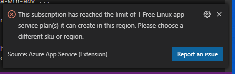 Fail to create a new basic Linux web app · Issue #1662 · microsoft/vscode-azureappservice · GitHub