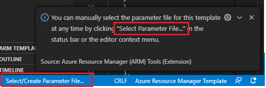 The notification information is inconsistent with the status bar "Select/Create Parameter File ...