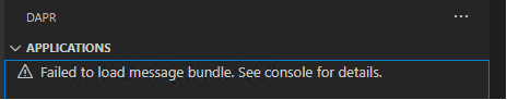 It shows "Failed to load message bundle..." after expanding "APPLICATIONS" · Issue #104 ...