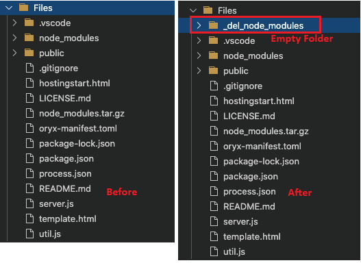 There is an extra empty folder "_del_node_modules" in “Files” after executing "Redeploy" · Issue ...