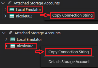 There is no command "Attached Storage Accounts" when executing "Copy ...