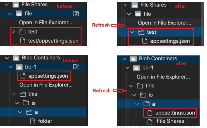 The resource doesn't automatically refresh in Azure view when uploading ...