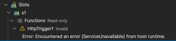 There is an invalid function under the "Functions" node after creating a slot for a Linux ...