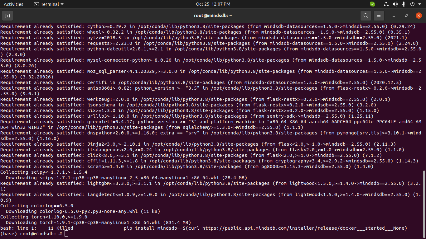 [Bug]: Docker container - Killed pip install mindsdb · Issue #1673 ...