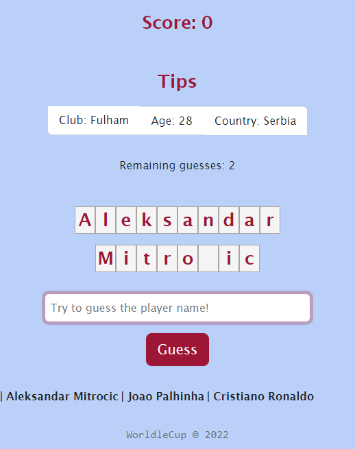 GitHub - davidpalves06/Worldle-Cup: Simple guessing game with football players present in the ...