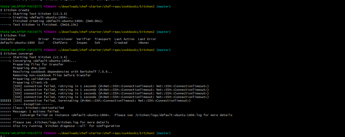 getting ssh connection failed error while executing kitchen converge · Issue #809 · QT-DevOps ...