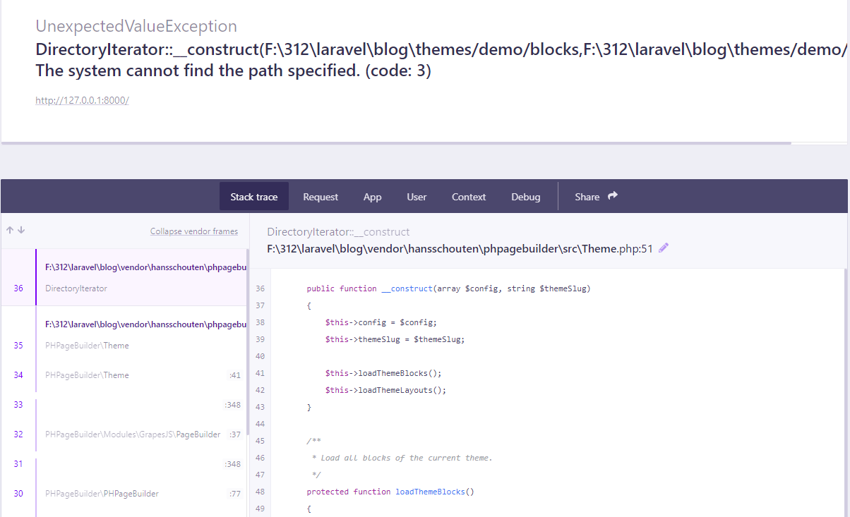DirectoryIterator error code: 3! Error in Theme.php · Issue #6 · HansSchouten/Laravel ...