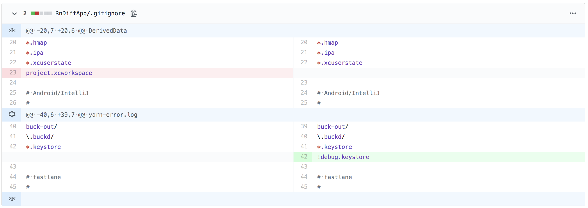 Diff doesn't show section changes / misleads on where changes appear ...