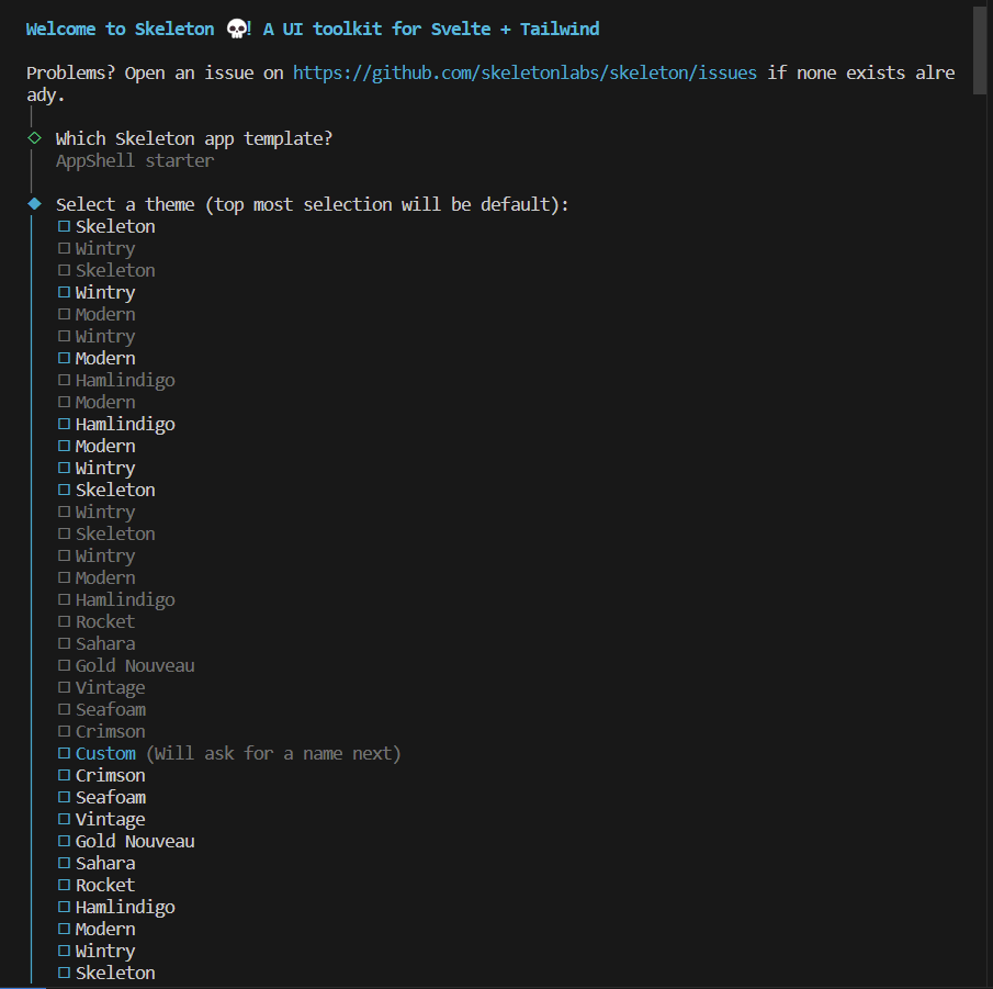 Creating a new AppShell starter app, in Select a theme, the theme selection feels off. · Issue ...