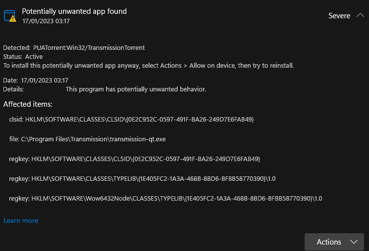 Windows Security keeps flagging Transmission as PUA · Issue #4548 · transmission/transmission ...
