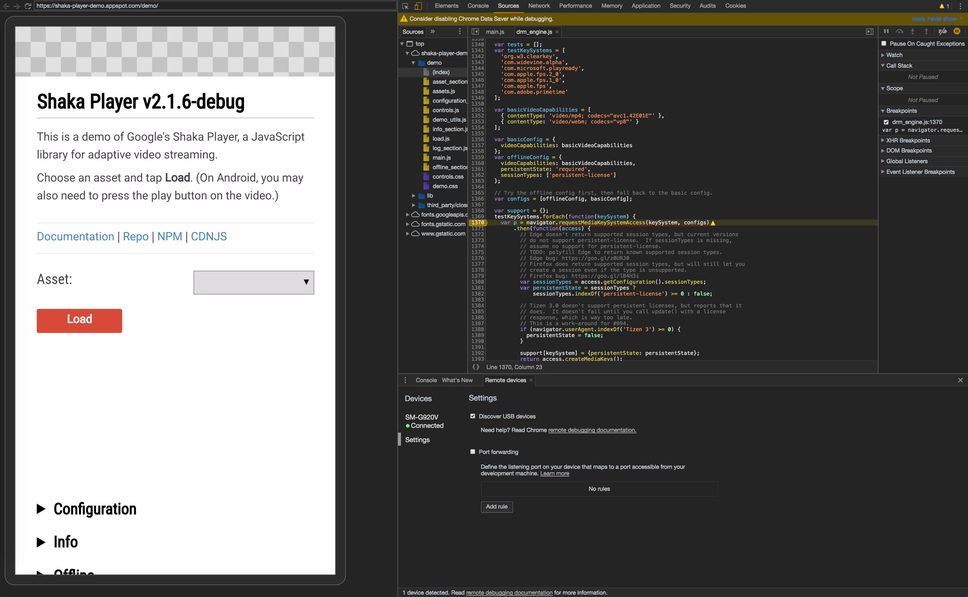 Shaka Play Demo page fails to load on certain Android devices · Issue #952 · shaka-project/shaka ...
