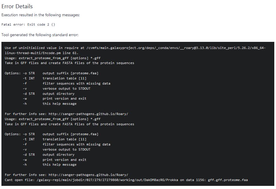 Roary - Fatal error: Exit code 2 () · Issue #494 · sanger-pathogens/Roary · GitHub