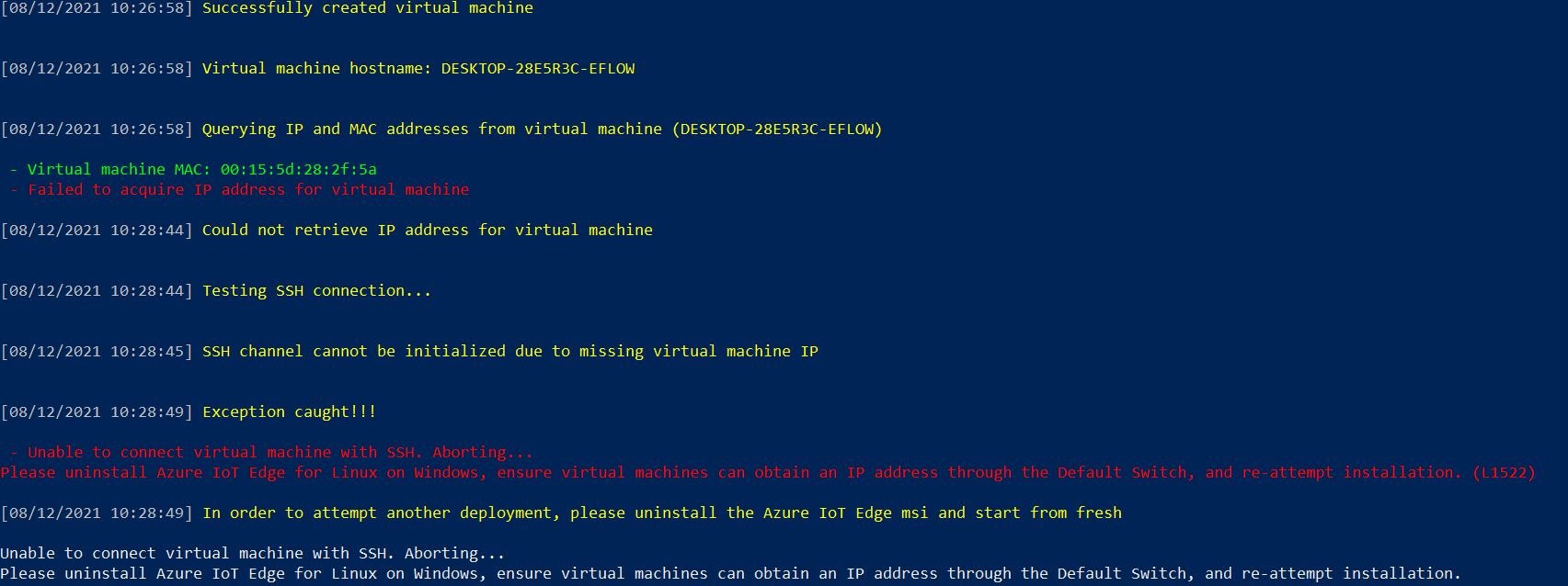 Hyper V Installation Of Virtual Switch Failed During Deploying Azure Iot Edge Linux On Windows