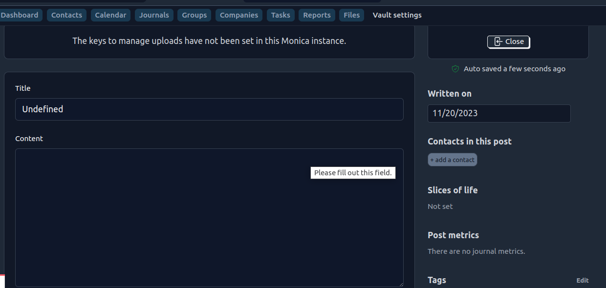 Undefined in post title input as default · Issue #7036 · monicahq/monica · GitHub