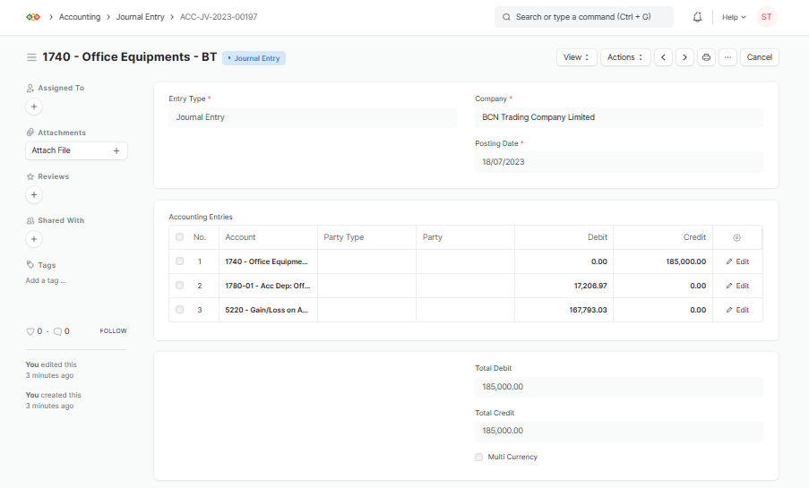 Scrap Item : System should not allow user to make depreciation entry ...