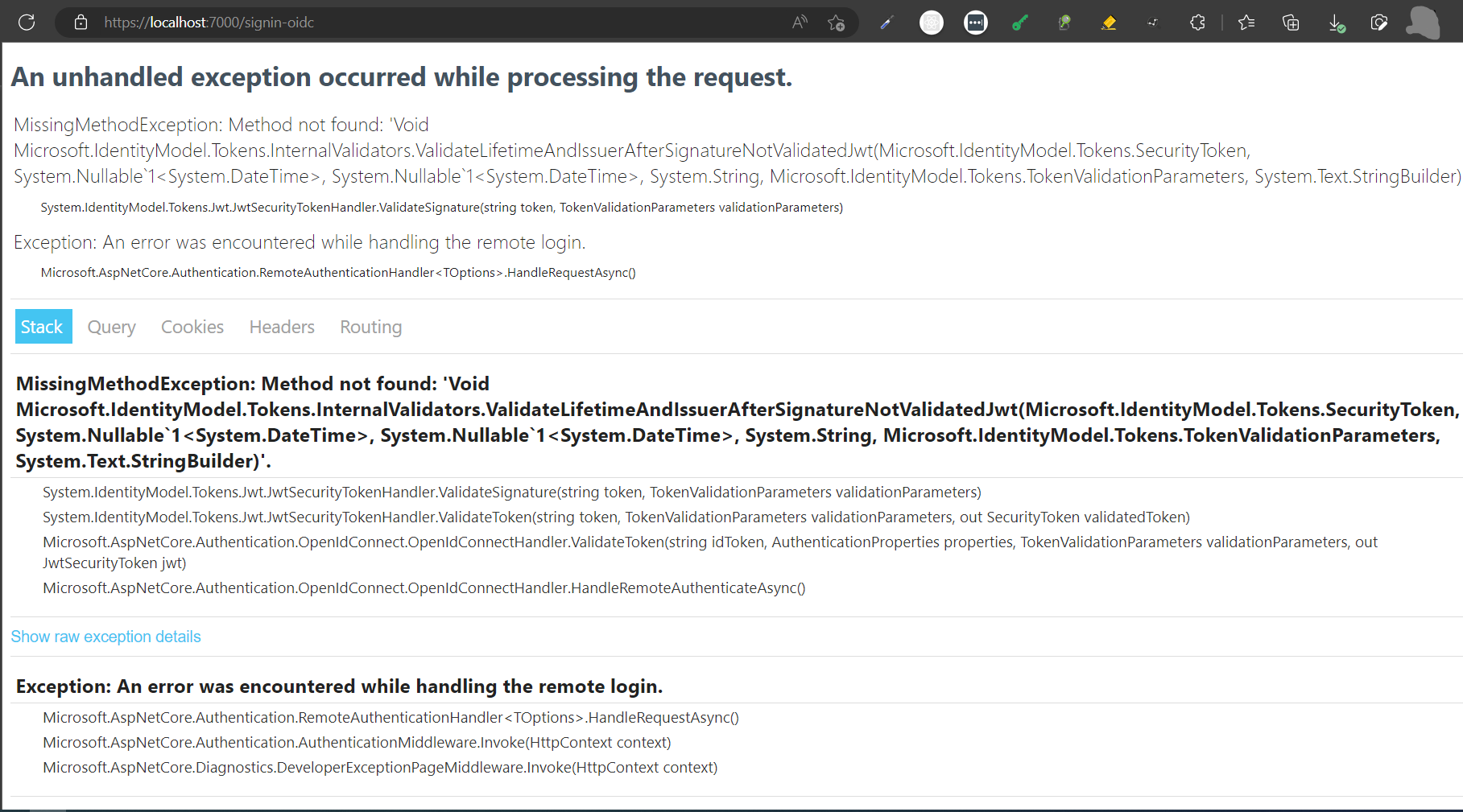 Methodmissingexception Microsoft Identitymodel Tokensternalvalidators