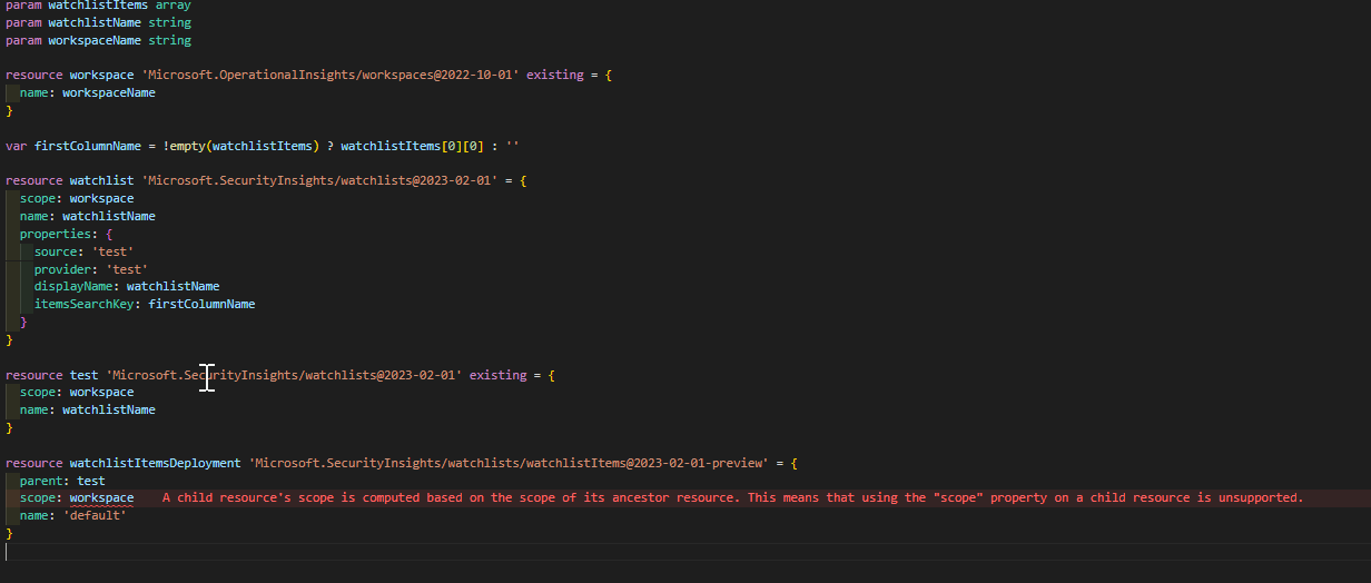 Microsoft.SecurityInsights/watchlists/watchlistItems - unusable · Issue #10107 · Azure/bicep ...