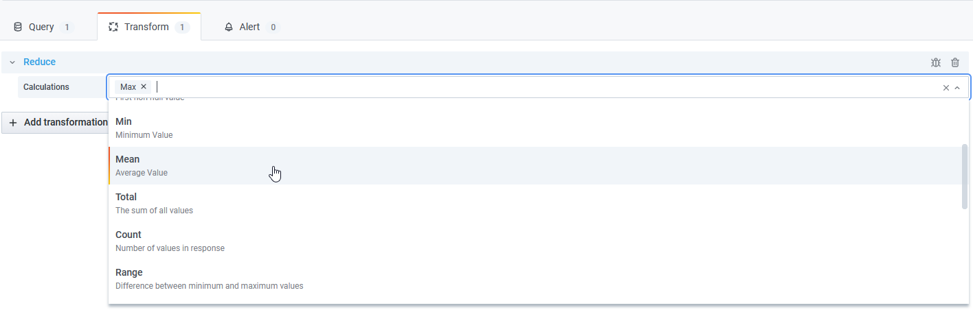 FeatureRequest: Grafana 7 - Transform / Reduce / Calculation -> Add statistic calculations like ...