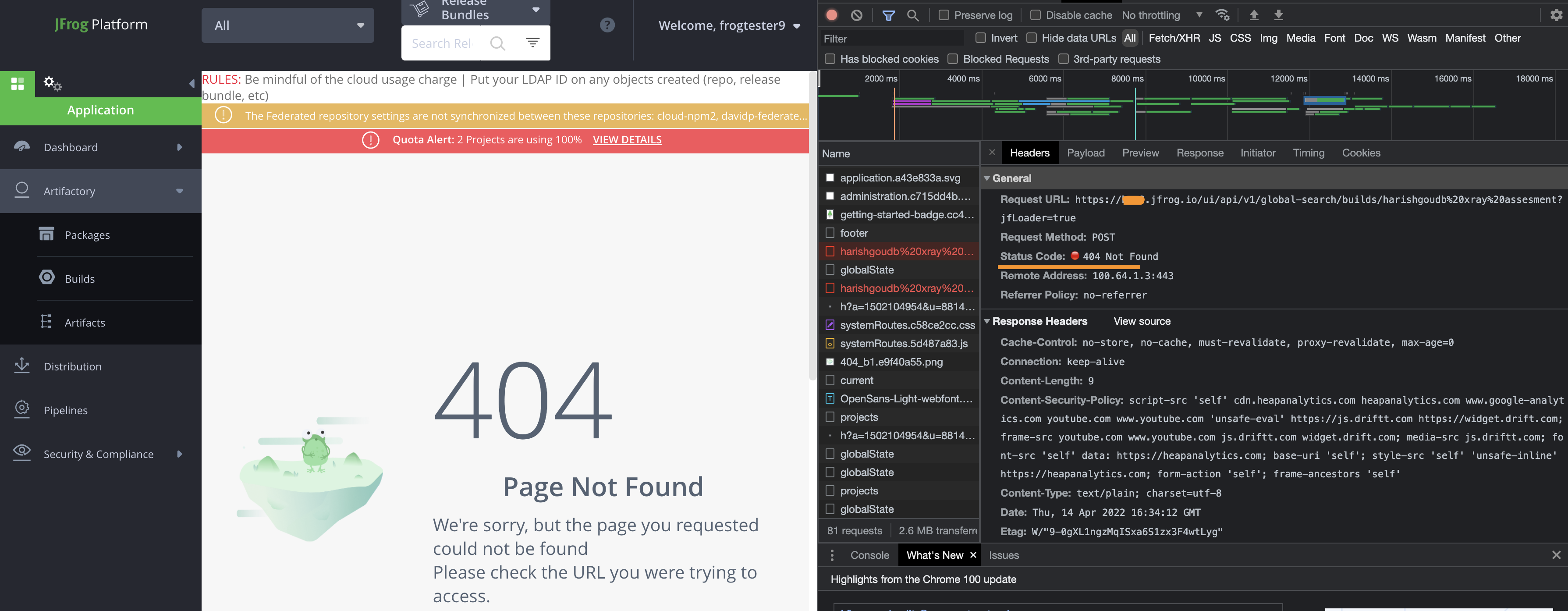 Navigating to build info from Azure DevOps pipelines gives a 404 error ...
