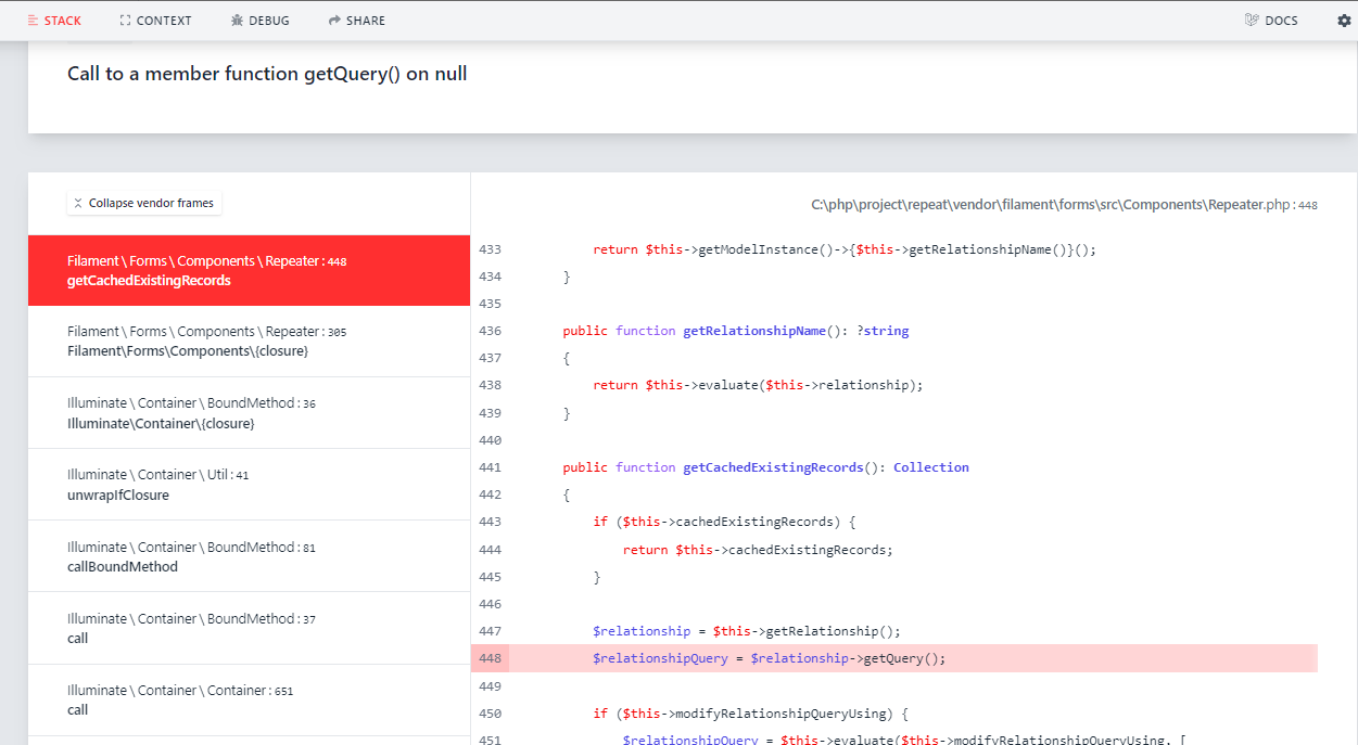 Error When Using Repeater Call To A Member Function Getquery On