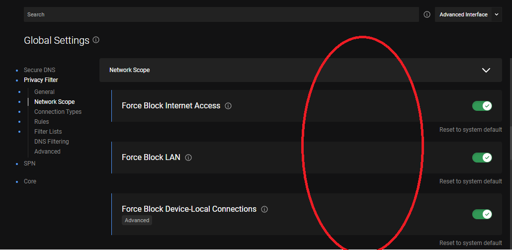 UI to manage Network Scope Exceptions- List or Grid UI to manage Internet-LAN-DeviceLocal ...