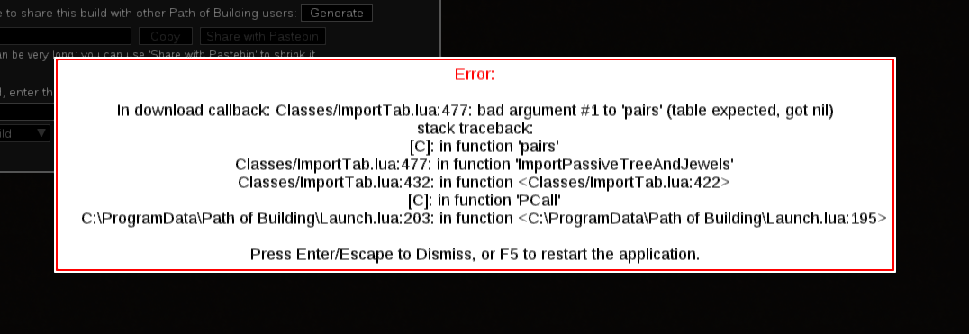 I got this PoB error trying to import passive tree · Issue #1876 · Openarl/PathOfBuilding · GitHub
