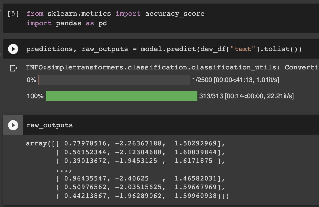 Negative values in the raw outputs of ClassificationModel when tested ...