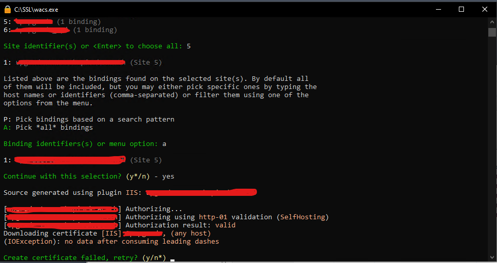 Wacs Exe Error After Downloading Certificate [iis] No Data After Consuming Leading Dashes