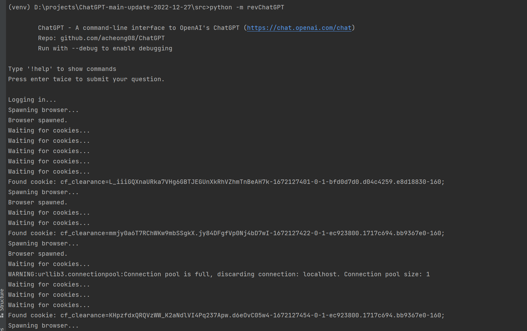 [BUG] undetected_chromedriver not updating clearance · Issue #370 · acheong08/ChatGPT · GitHub