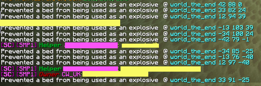End crystal generation on towers after spawning a dragon results in "Prevented a bed from being ...