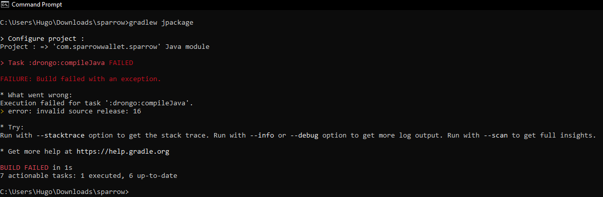 Building on Windows 10 results in BUILD FAILED error. · Issue #534 · sparrowwallet/sparrow · GitHub