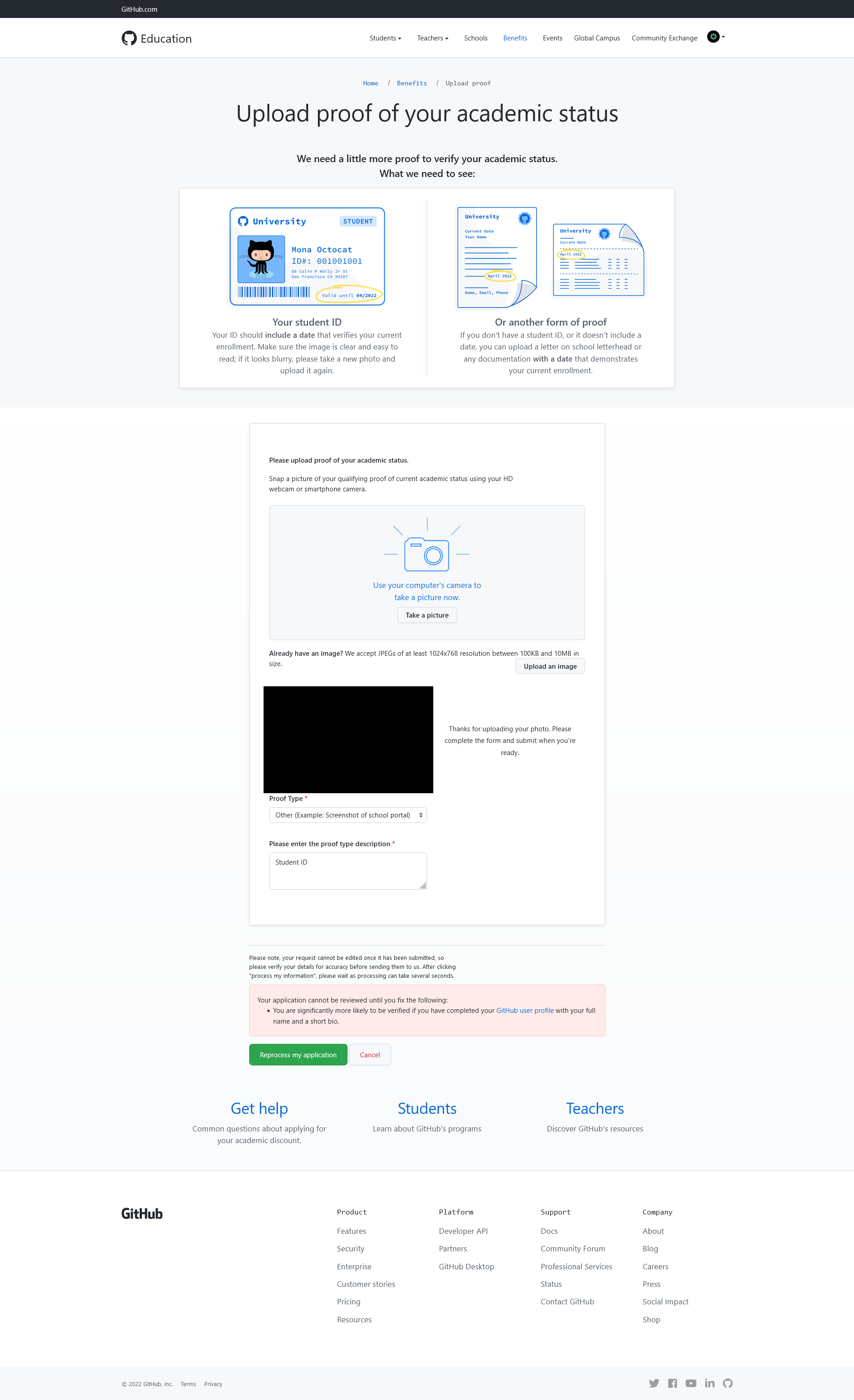 Signing up for Student Dev Pack requires full bio but I already have 1 · community · Discussion ...