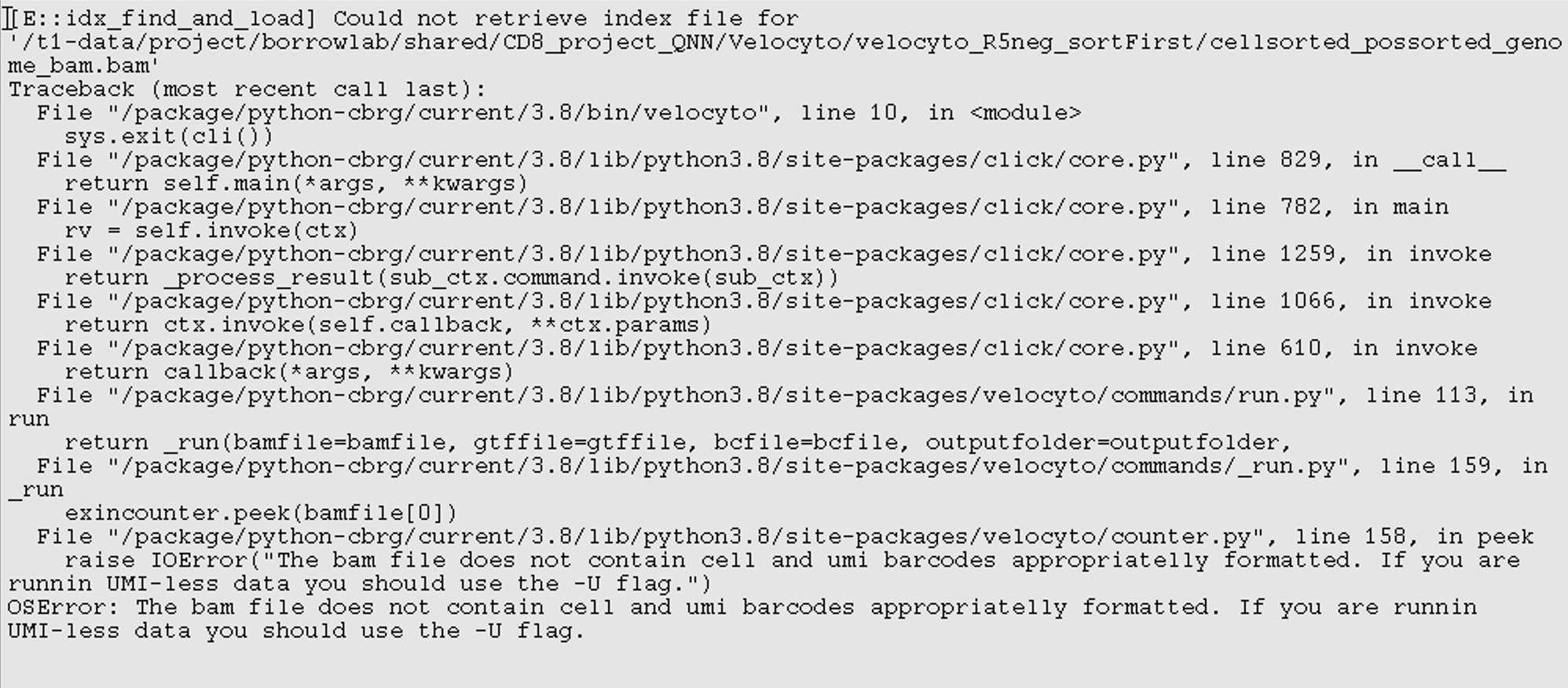 How to fix MemoryError (f" bam file #{k} could not be sorted by cells ...
