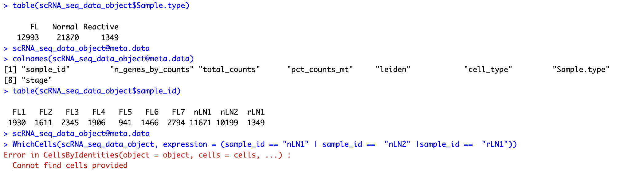 `subset` and `WhichCell` do not find cells even though they are there · Issue #7722 · satijalab ...