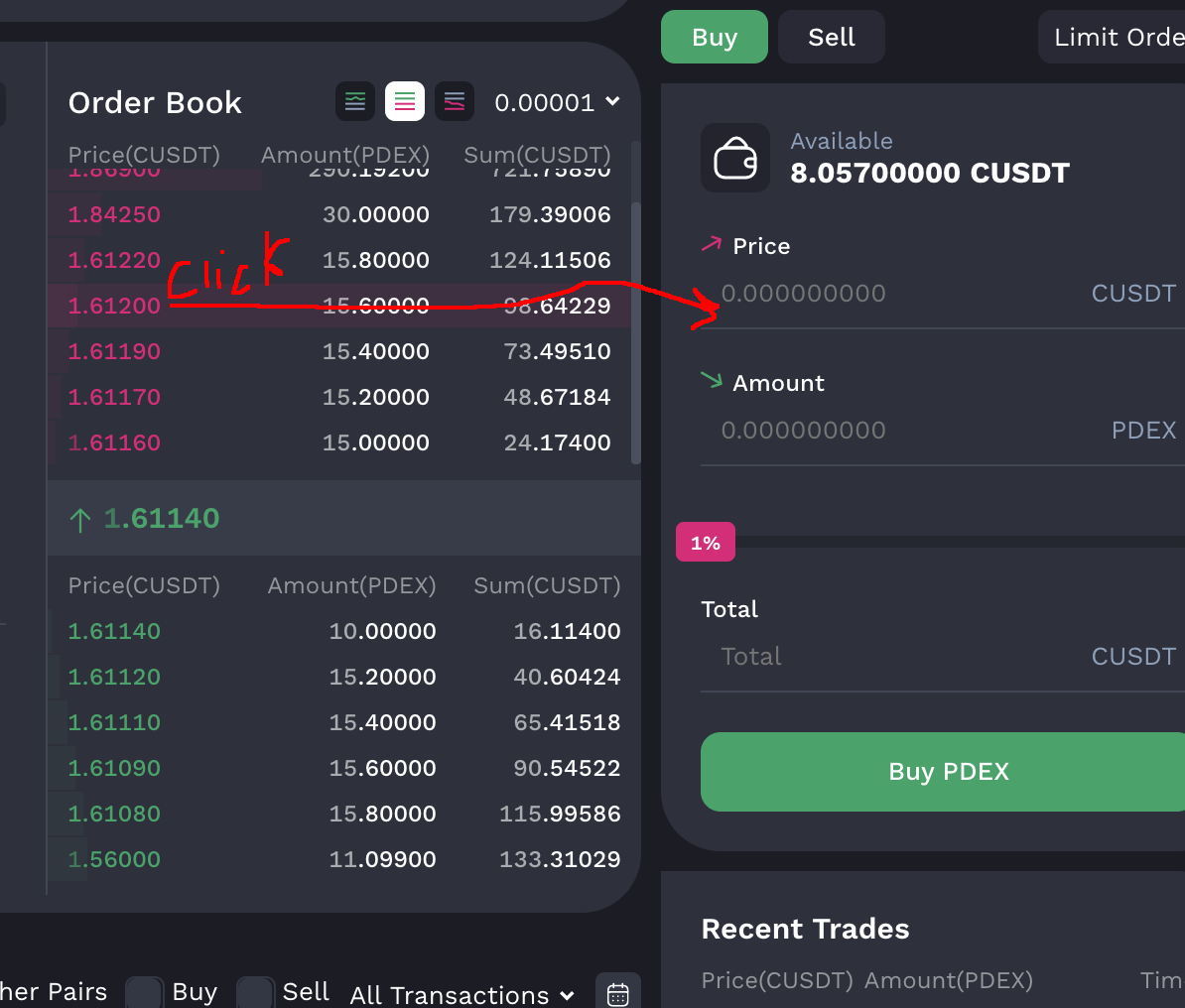 Clicking on row in orderbook no longer copies price over to buy/sell ...