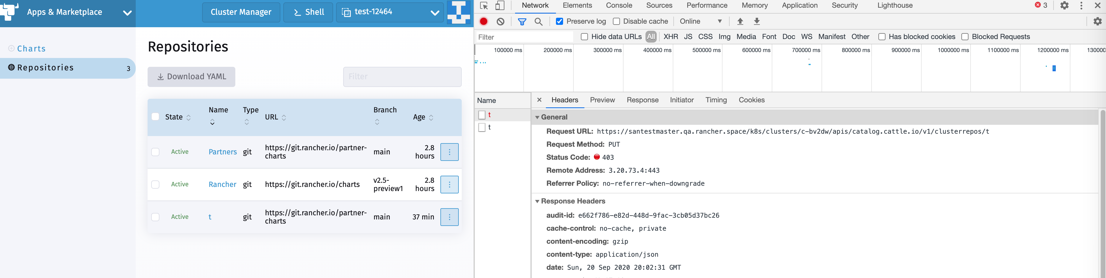 403 forbidden error for refreshing repo is seen in the API request/response and not in the UI ...