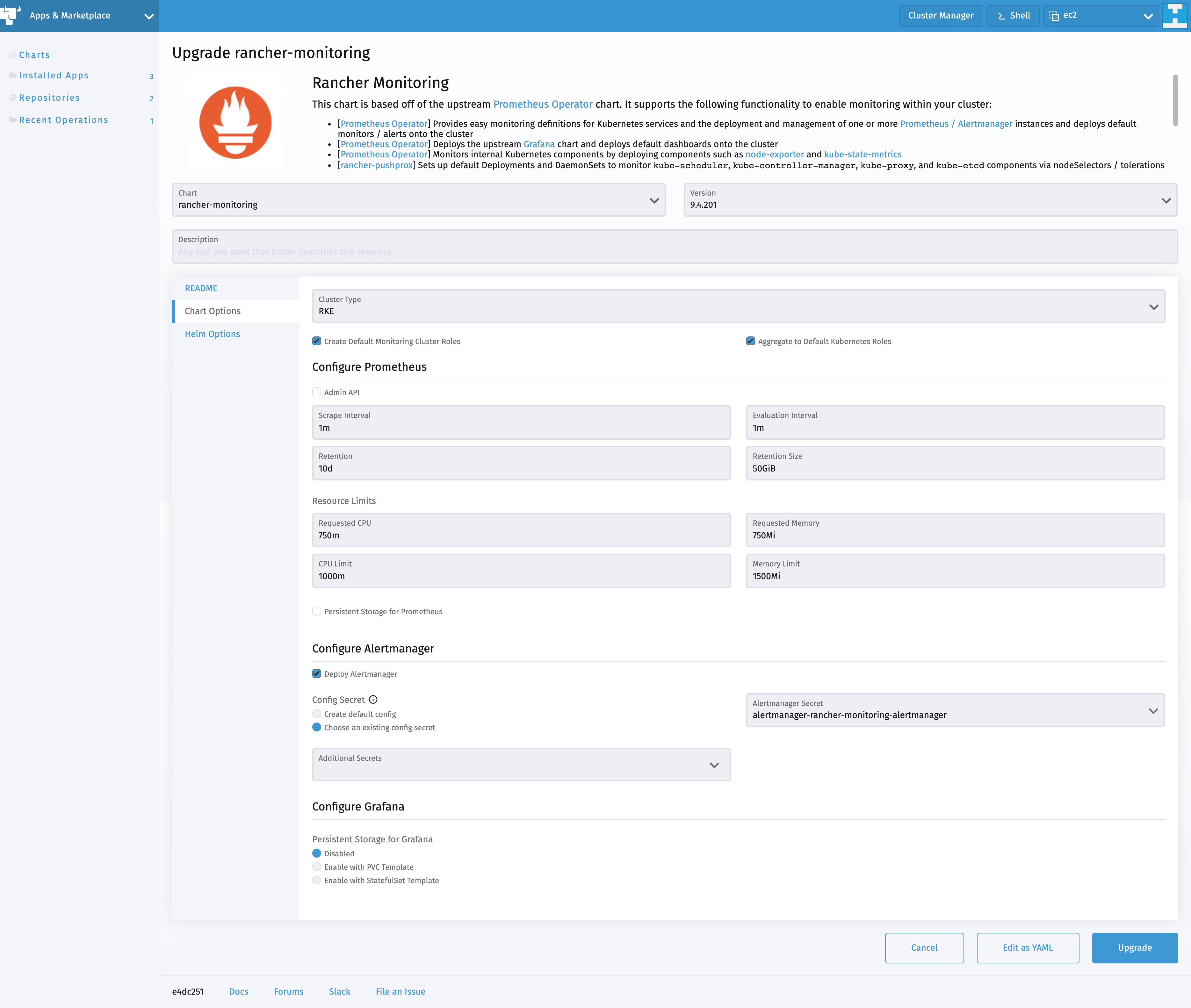 [Monitoring V2 UI] Prometheus Operator warning shows up on an upgrade · Issue #1557 · rancher ...