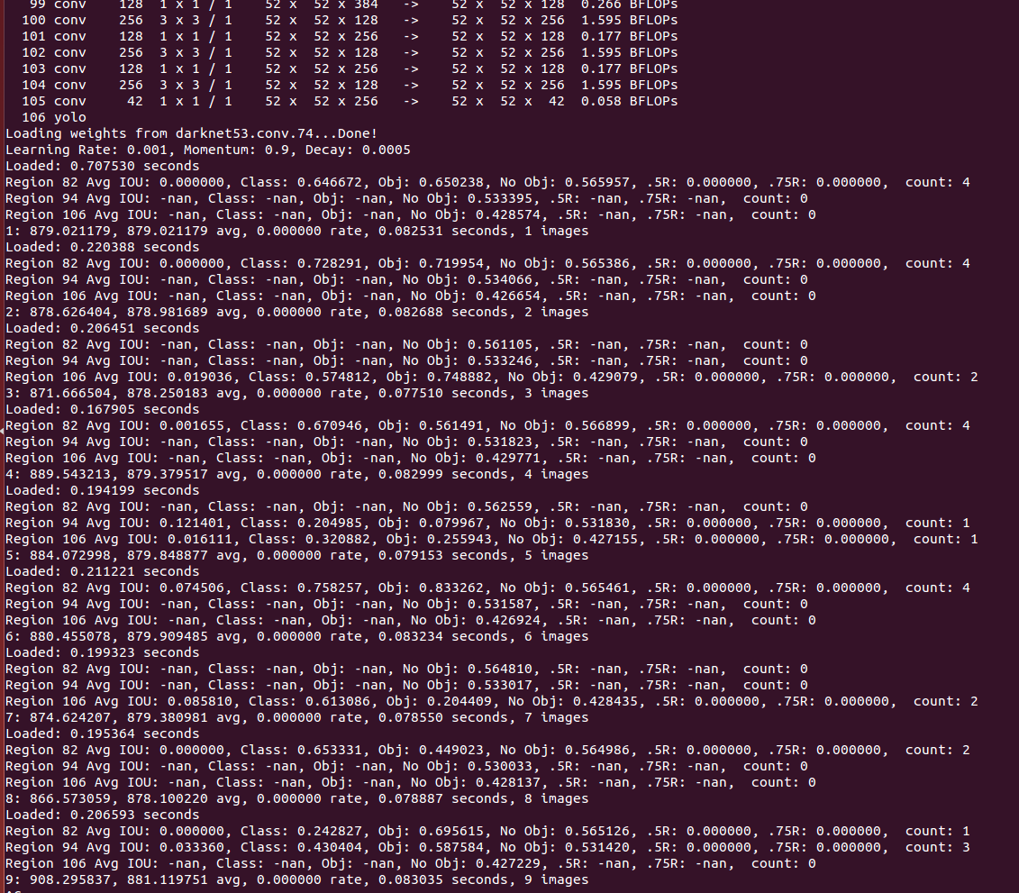 Region 82 Avg IOU: -nan, Class:-nan, Obj:-nan....., when training on my dataset · Issue #1117 ...