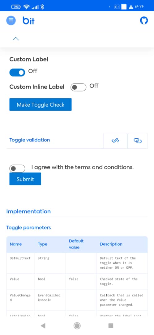 The Button and Toggle sticking together in `Toggle Validation` section of `BitToggle` component ...