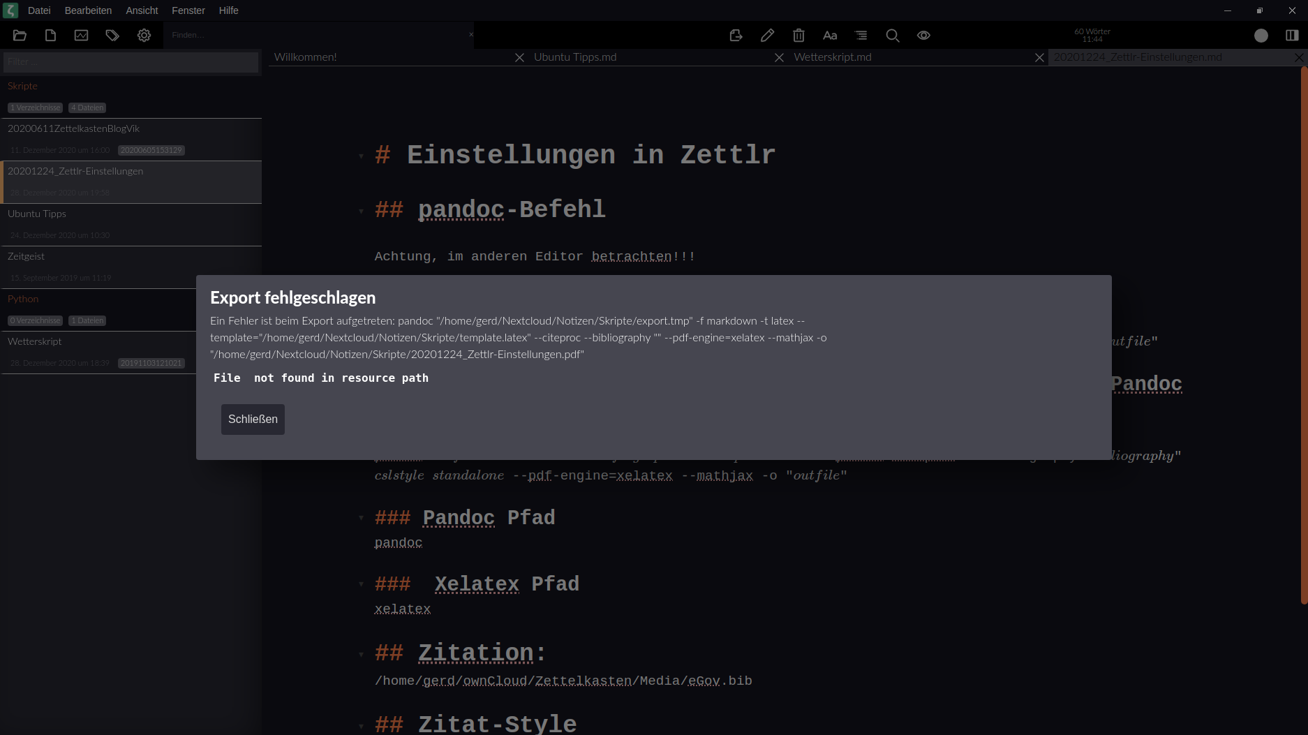 Export via pandoc fails on Ubuntu 20.04 LTS · Issue #1579 · Zettlr/Zettlr · GitHub
