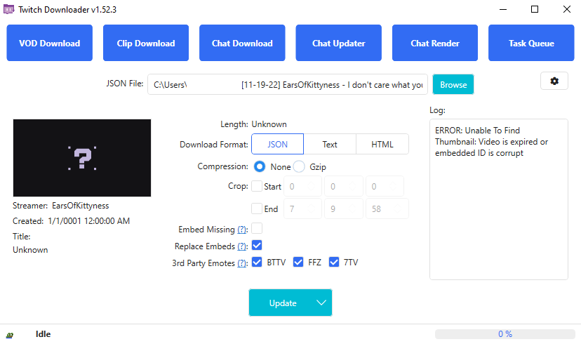Twitch Downloader 1.52.4 bug - Chat render sometimes adds a whole second to the total runtime of ...