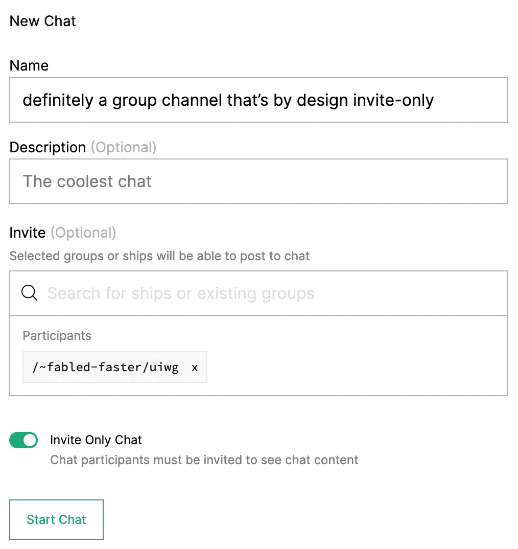 `New Chat` gives option for `invite-only` or `public` channel when inviting a `Group` … · Issue ...