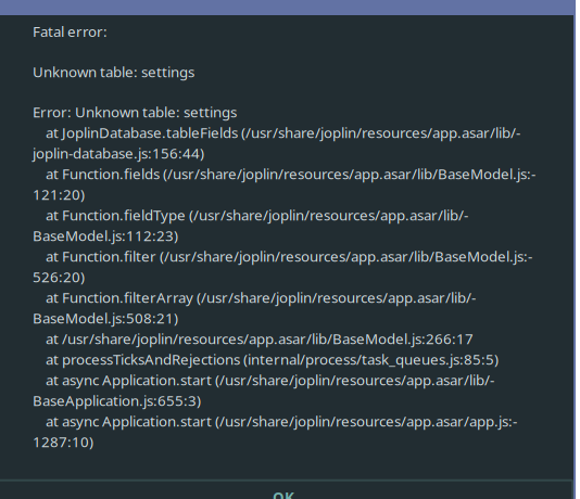"Fatal error Unknown table: settings" When trying to open the joplin-desktop. · Issue #3273 ...